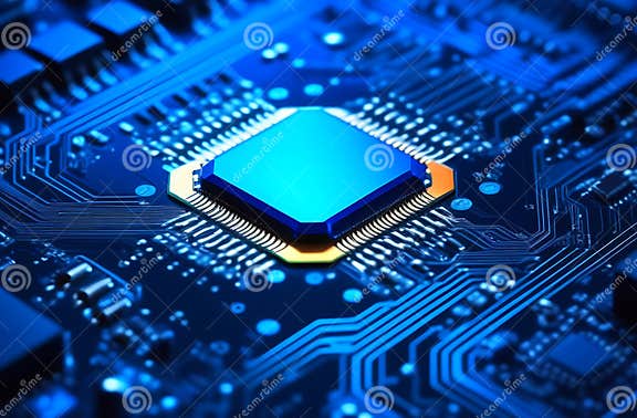 Blue Computer Chip on Motherboard Stock Illustration - Illustration of ...