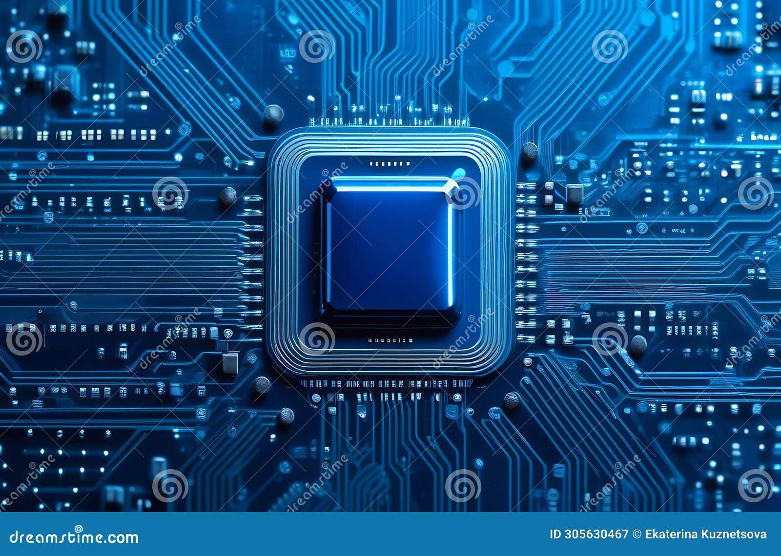 Blue Computer Chip on Motherboard Stock Illustration - Illustration of ...