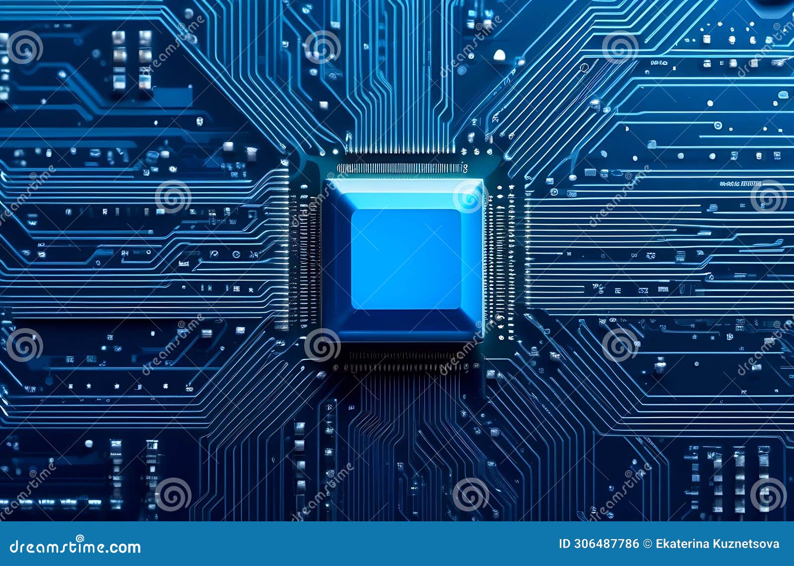 Blue Computer Chip on Motherboard Stock Illustration - Illustration of ...