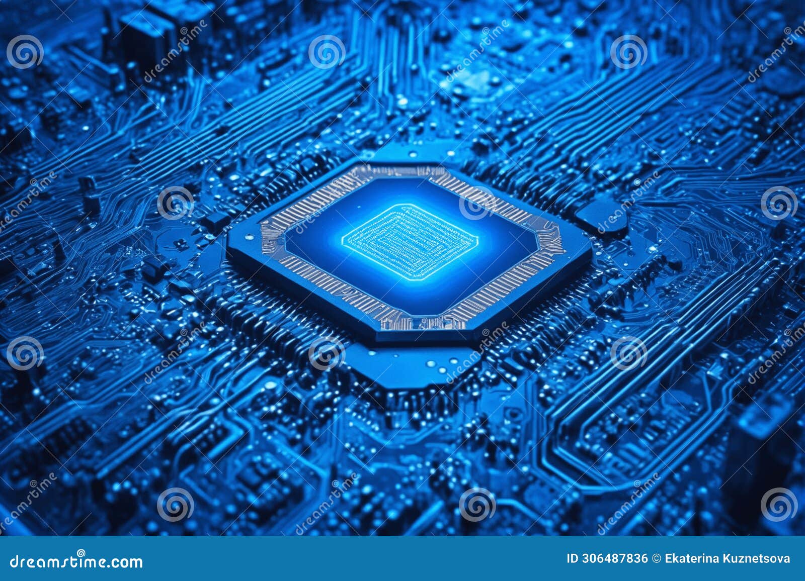 Blue Computer Chip on Motherboard Stock Illustration - Illustration of ...