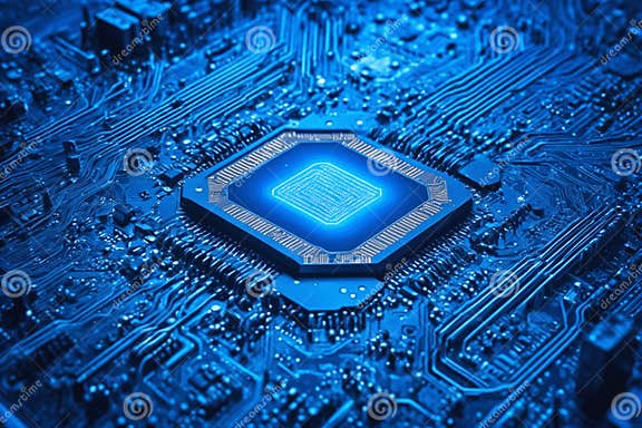 Blue Computer Chip on Motherboard Stock Illustration - Illustration of ...