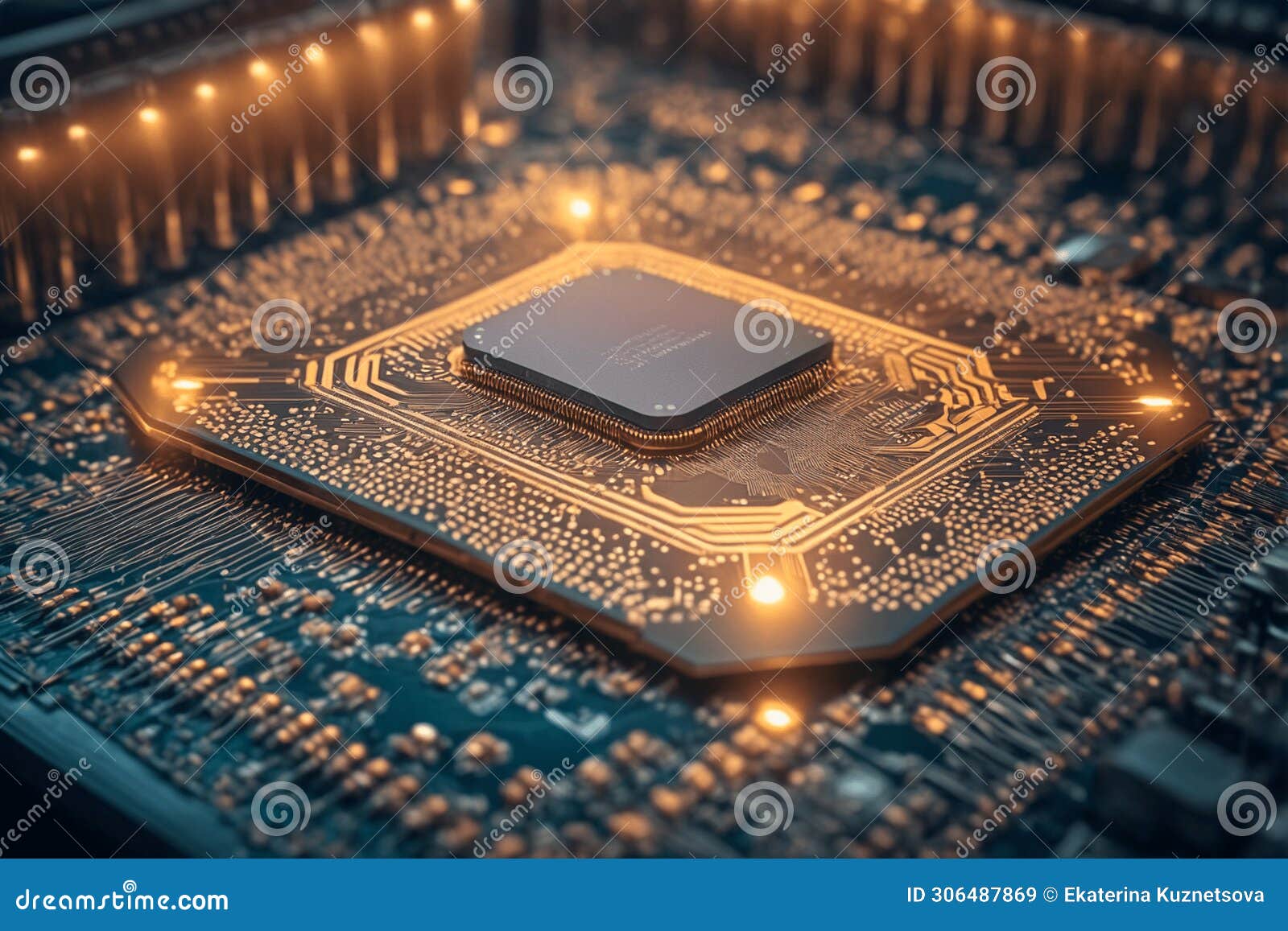 Blue Computer Chip on Motherboard Stock Illustration - Illustration of ...