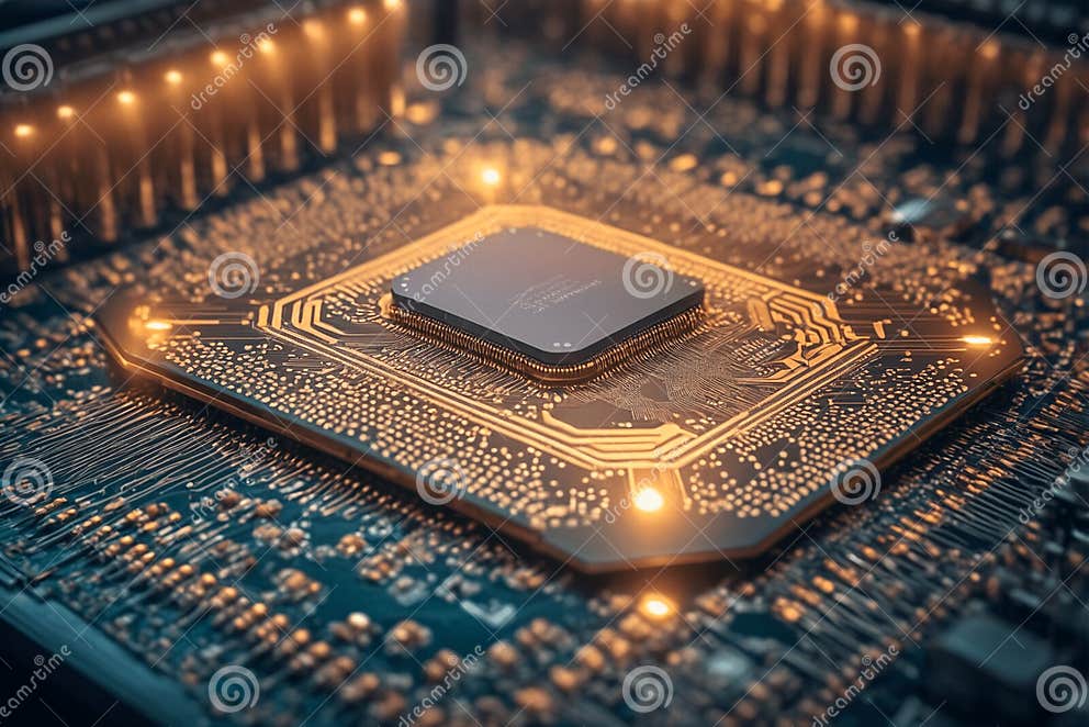 Blue Computer Chip on Motherboard Stock Illustration - Illustration of ...