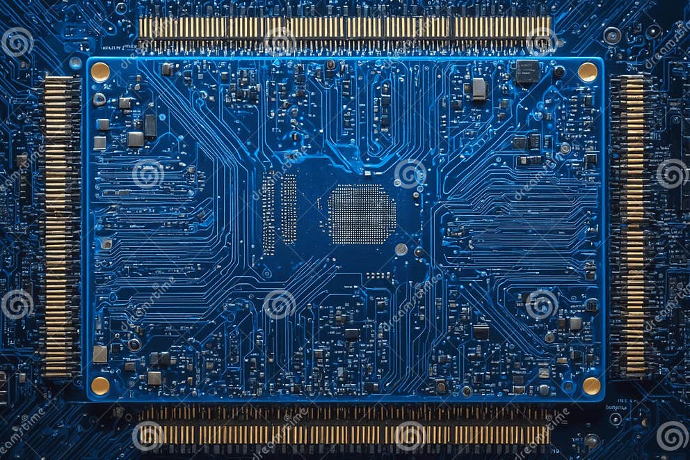 Blue Computer Chip on Motherboard Stock Illustration - Illustration of ...
