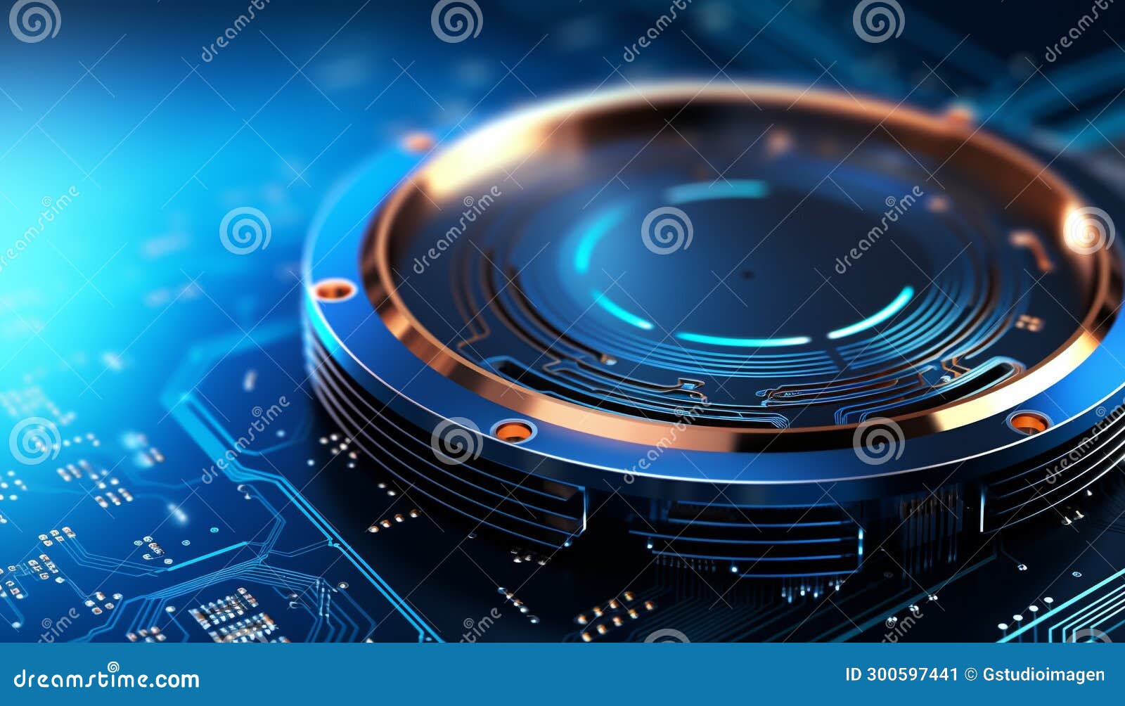 Blue Computer Chip, Part of Complex Machinery Generated by AI Stock ...