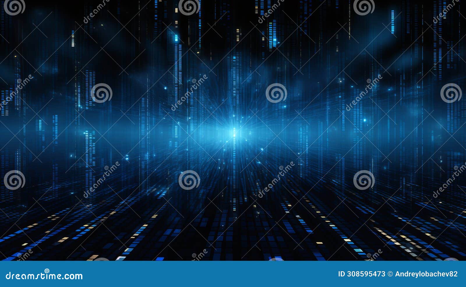 Blue Computer Data in a Large Infinite Space on a Dark Background ...