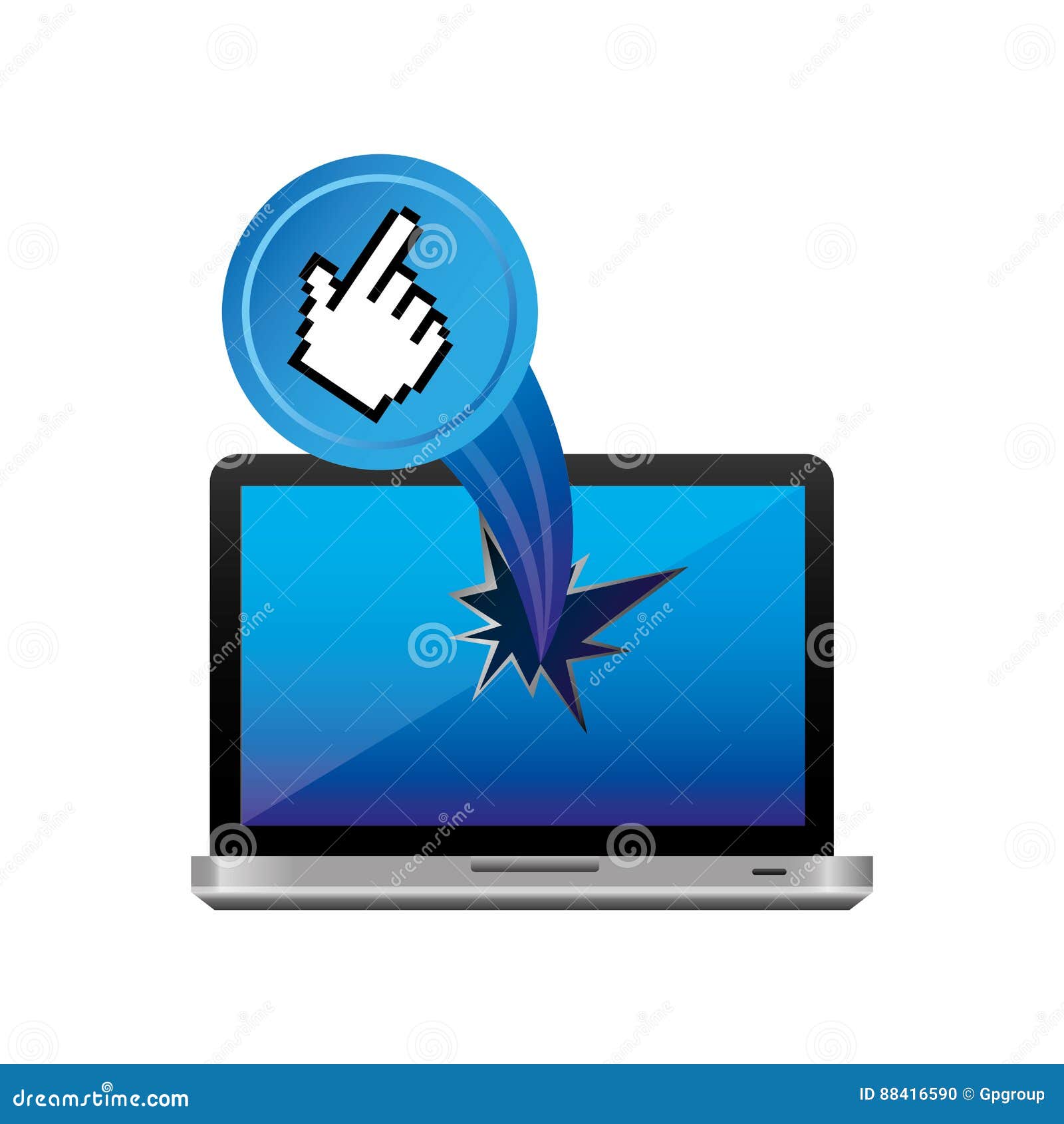 Blue Computer Hand Cursor with Hole Icon Stock Illustration ...