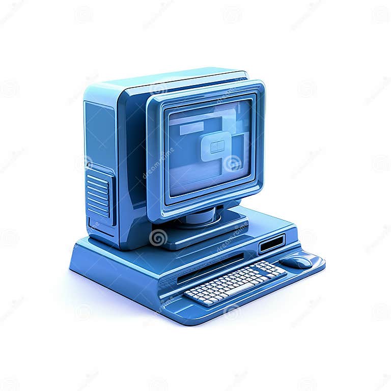 Blue Computer Icon 3d Rendering on White Isolated Background Stock ...