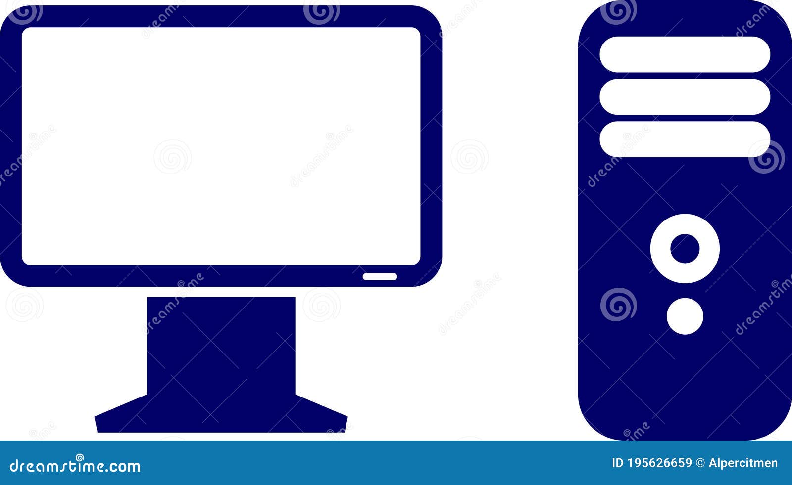 Blue Computer Icon White Background Stock Vector - Illustration of ...