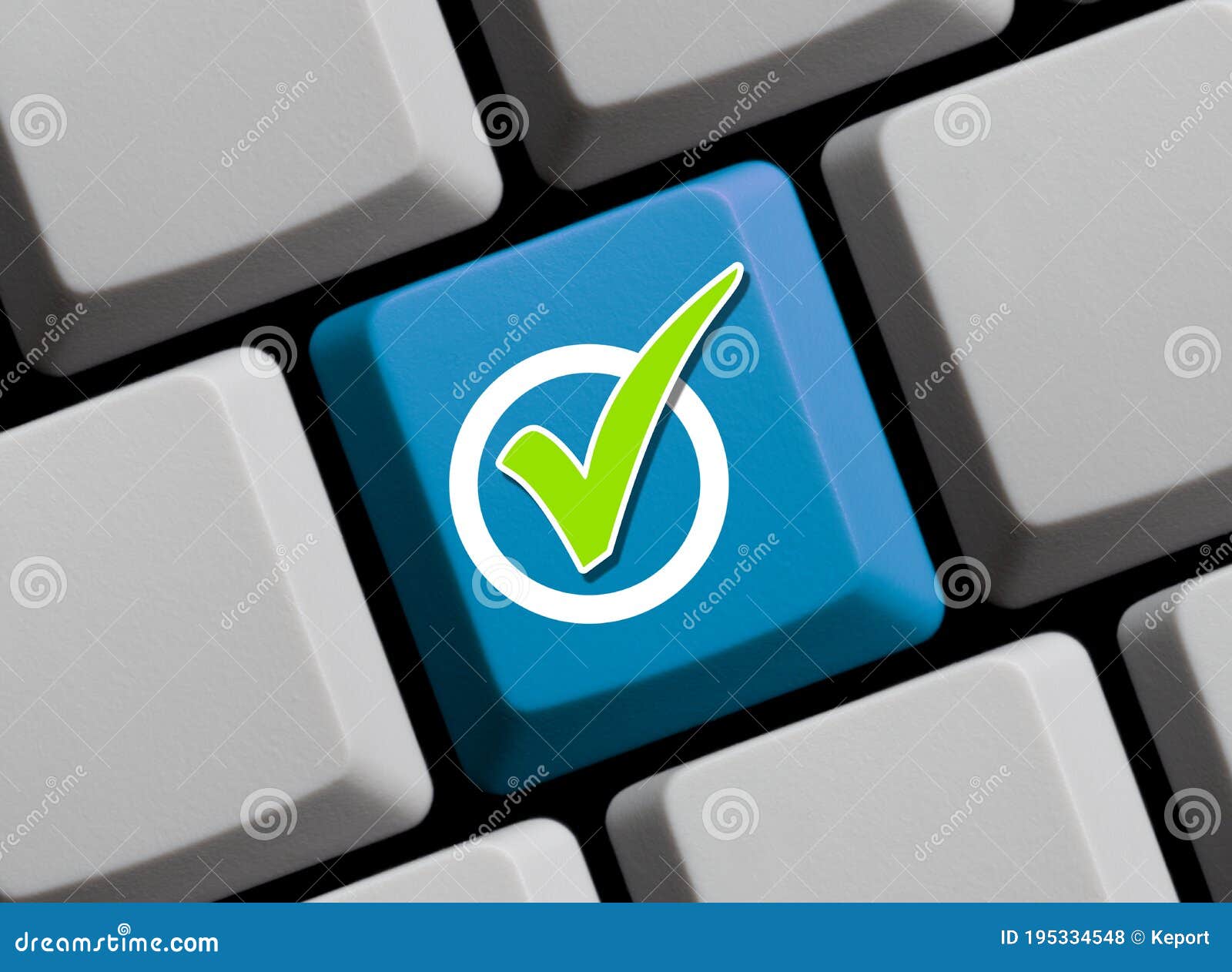 Blue Computer Keyboard with Green Tick Symbol Stock Photo - Image of ...