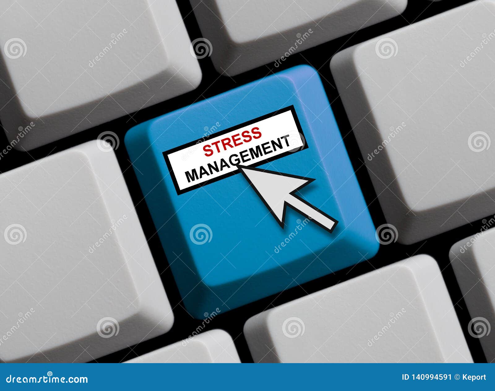 Blue Computer Keyboard Showing Stress Management Stock Illustration ...