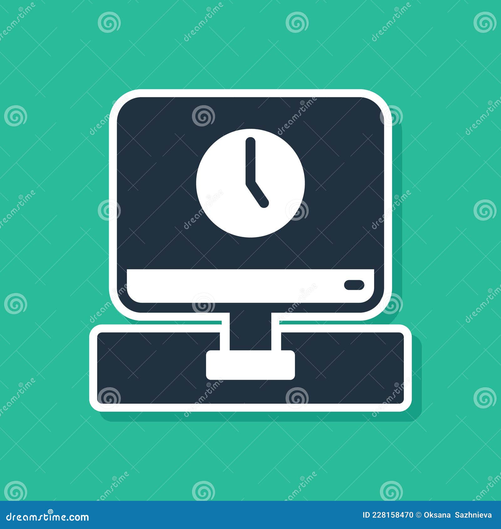 Blue Computer Monitor Time Icon Isolated on Green Background ...
