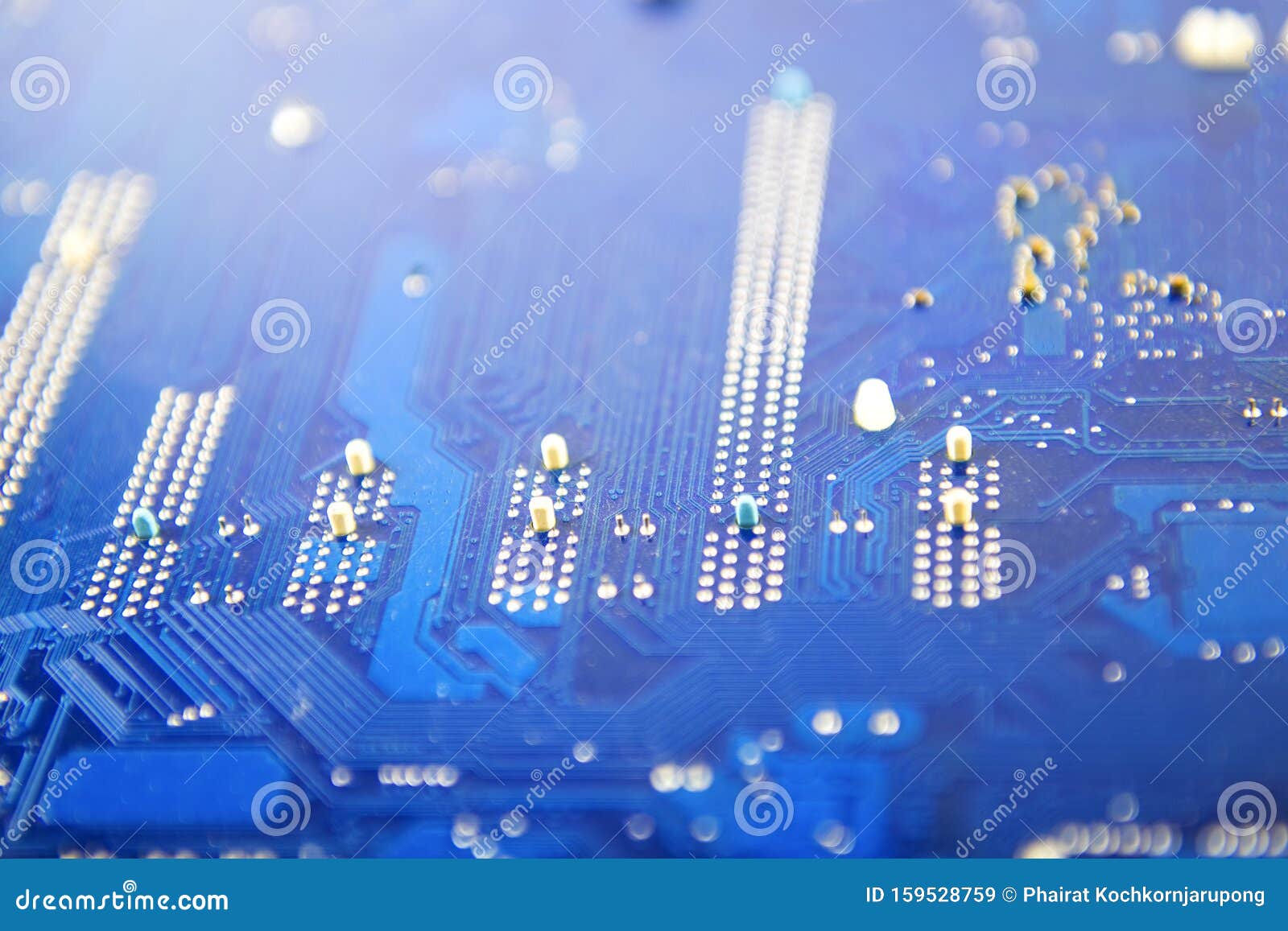 Blue Computer Motherboard Close Up Electronic Stock Image - Image of ...