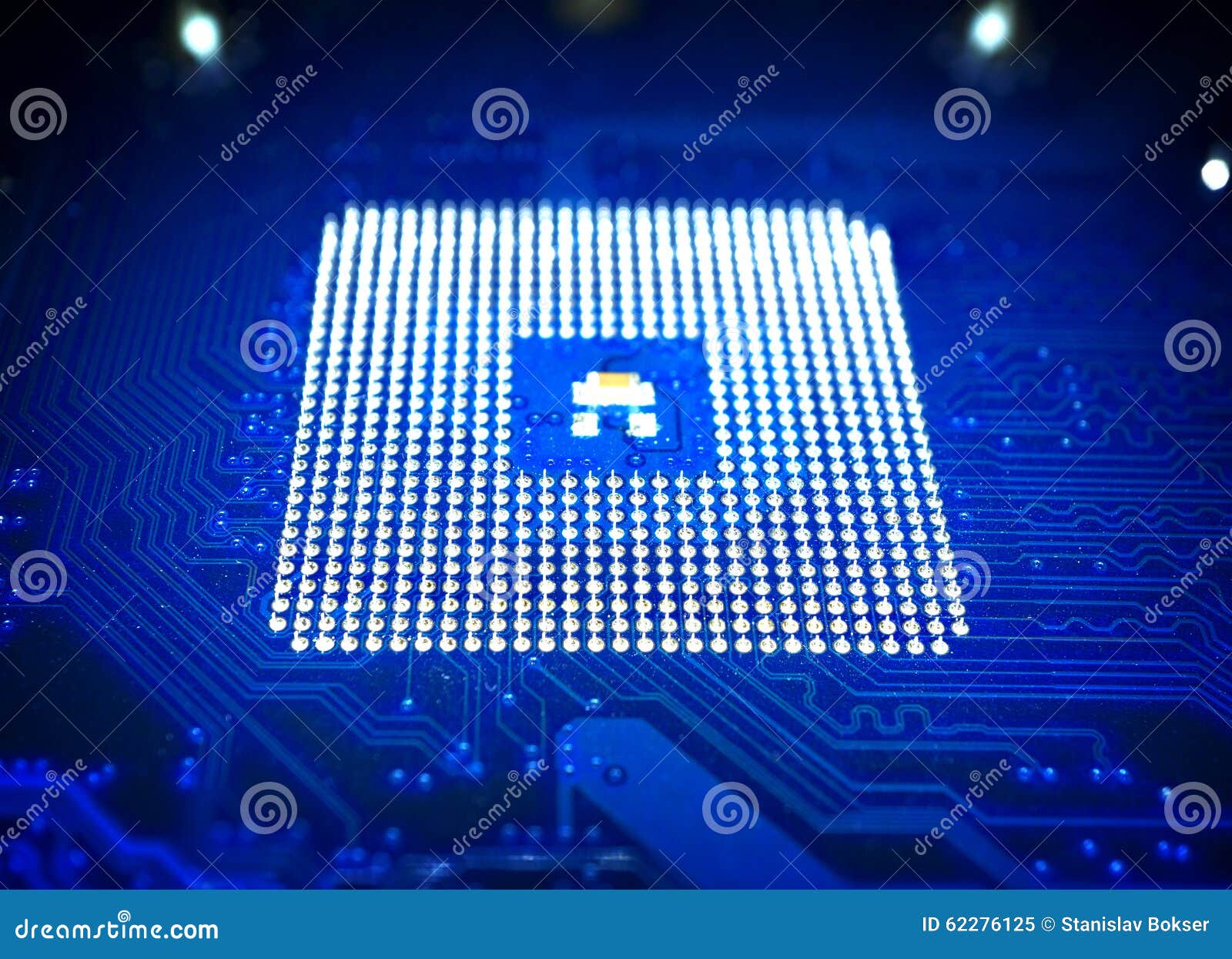 Blue Computer Motherboard and Processor Slot with Blur Effect Macro ...