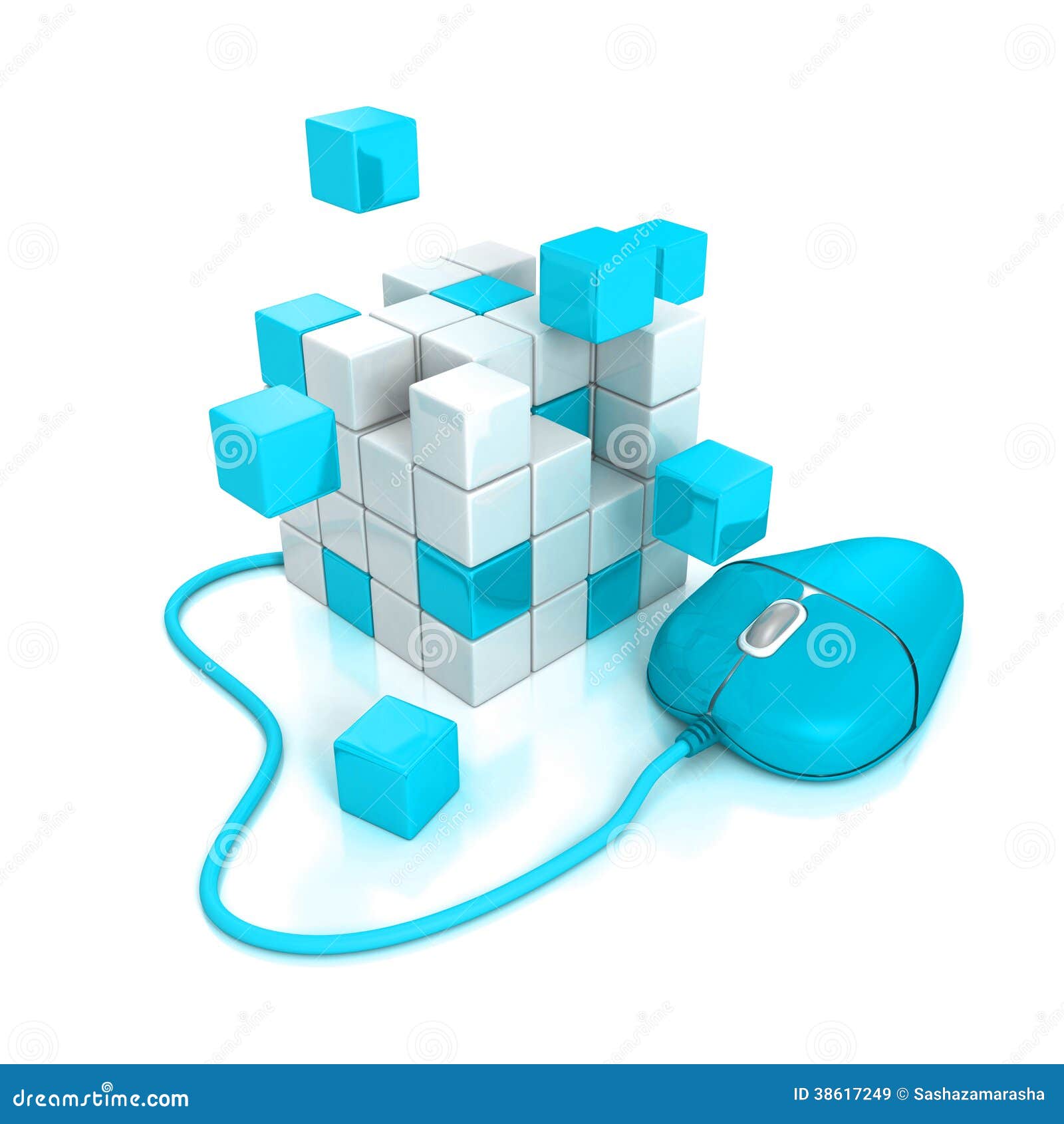 Blue Computer Mouse Connect To Cubes Structure Stock Illustration ...