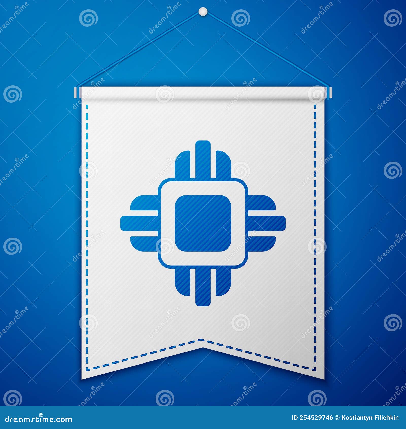 Blue Computer Processor with Microcircuits CPU Icon Isolated on Blue ...