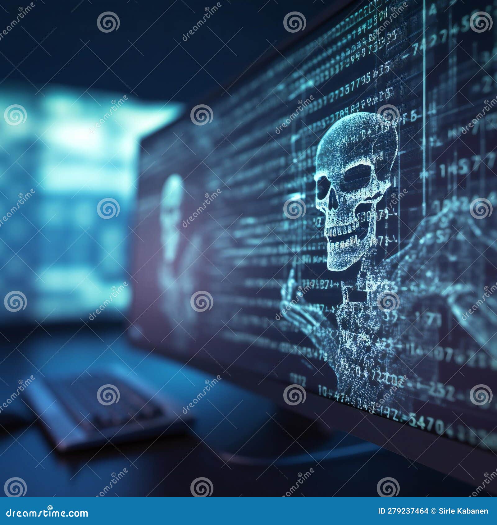 Blue Computer Programming Coding Screen With The Skeleton Hacking Virus Or Error Coding