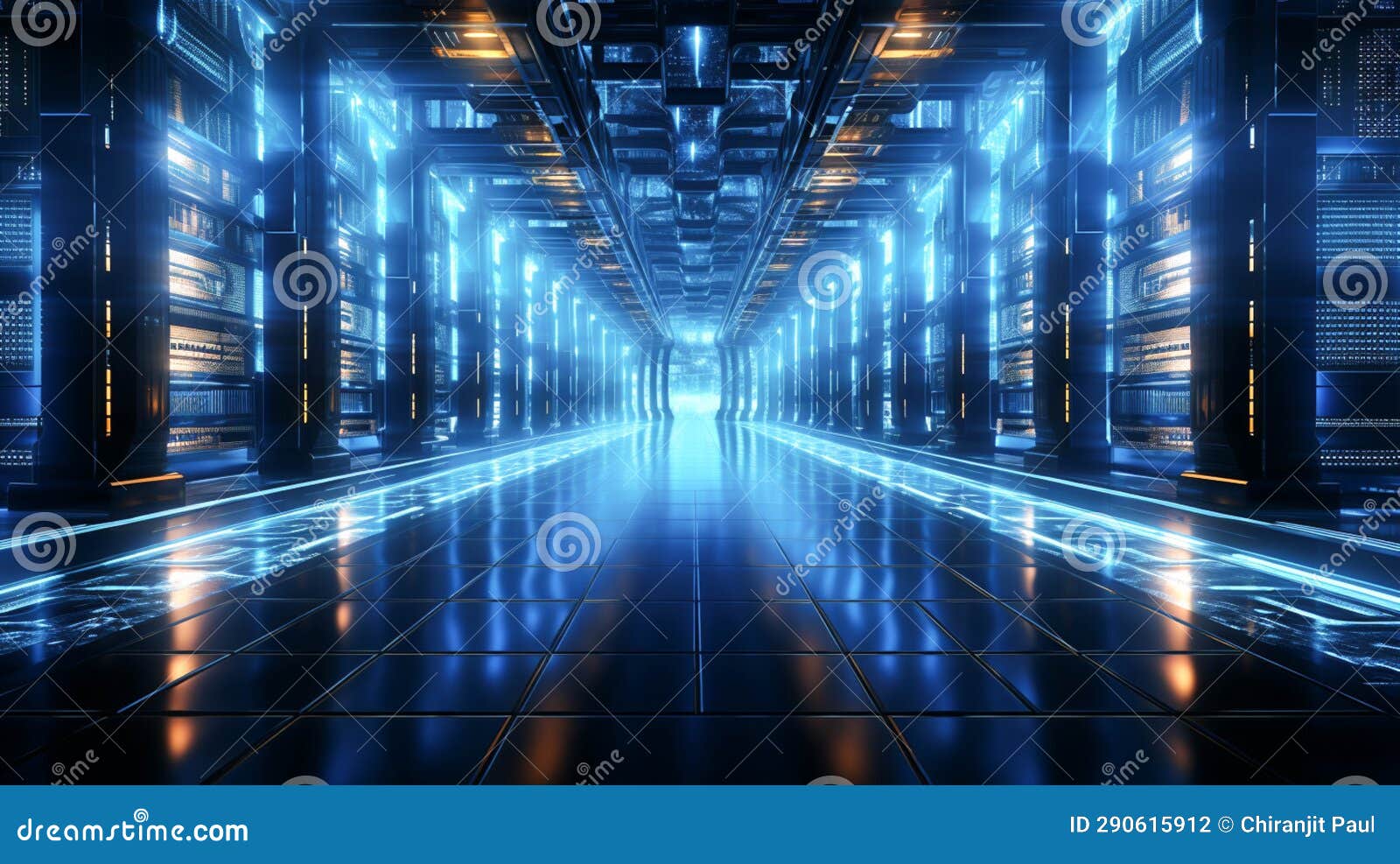 A Blue Computer Server Room with a Blue Light Stock Photo - Image of ...