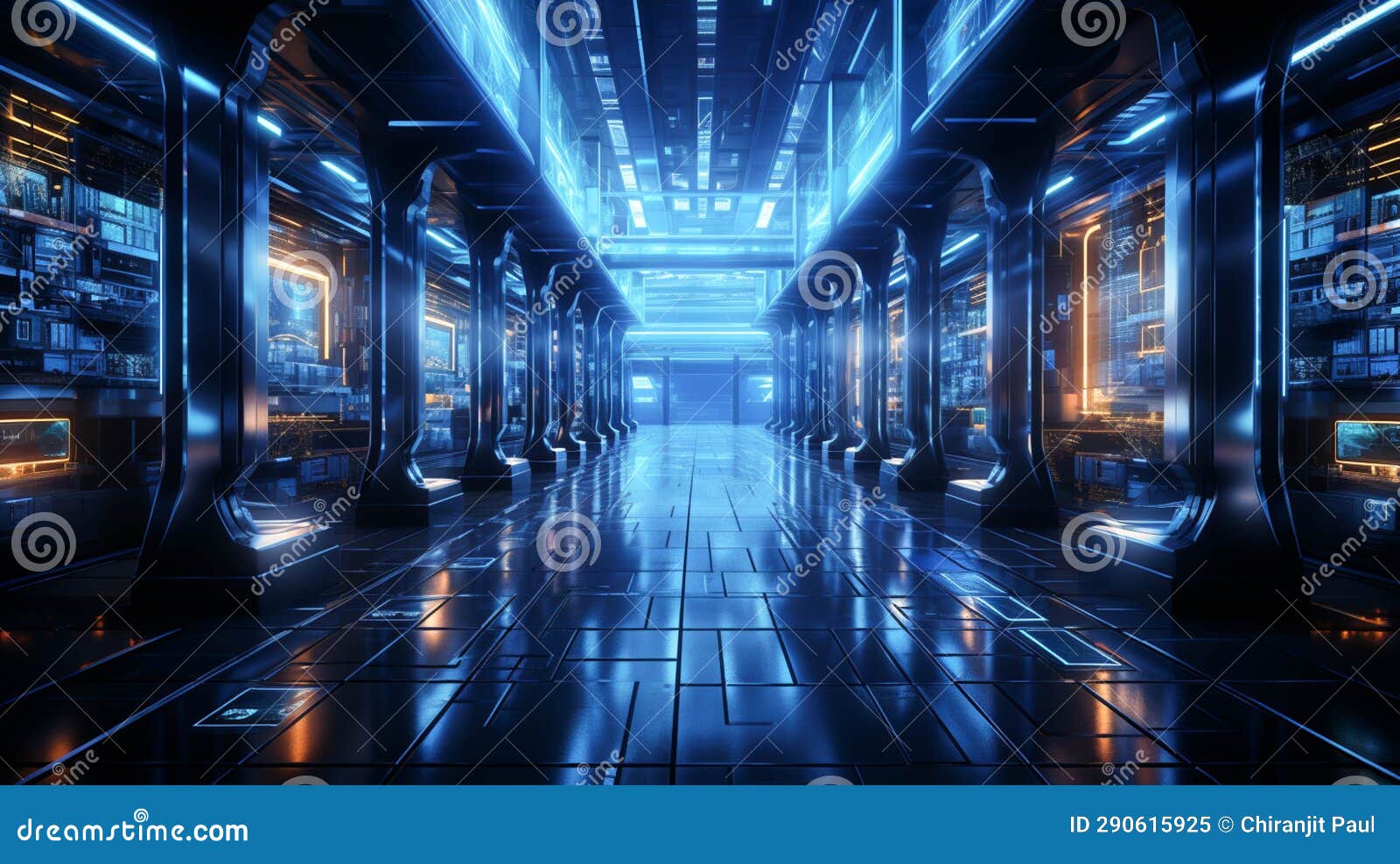 A Blue Computer Server Room with a Blue Light Stock Image - Image of ...