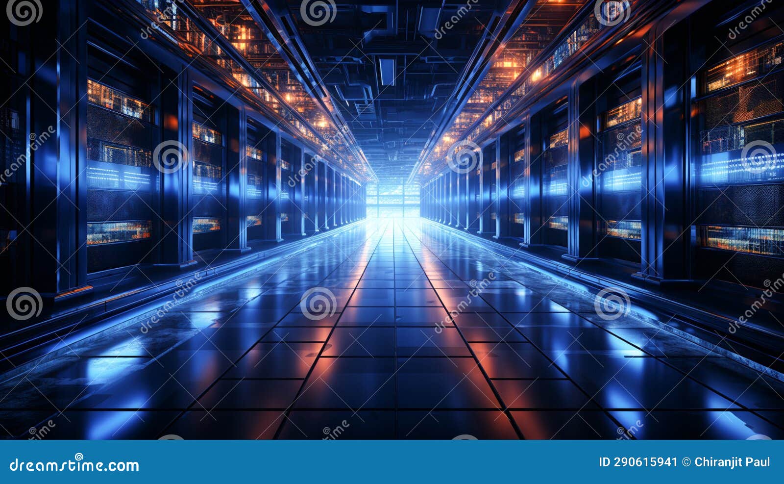 A Blue Computer Server Room with a Blue Light Stock Image - Image of ...