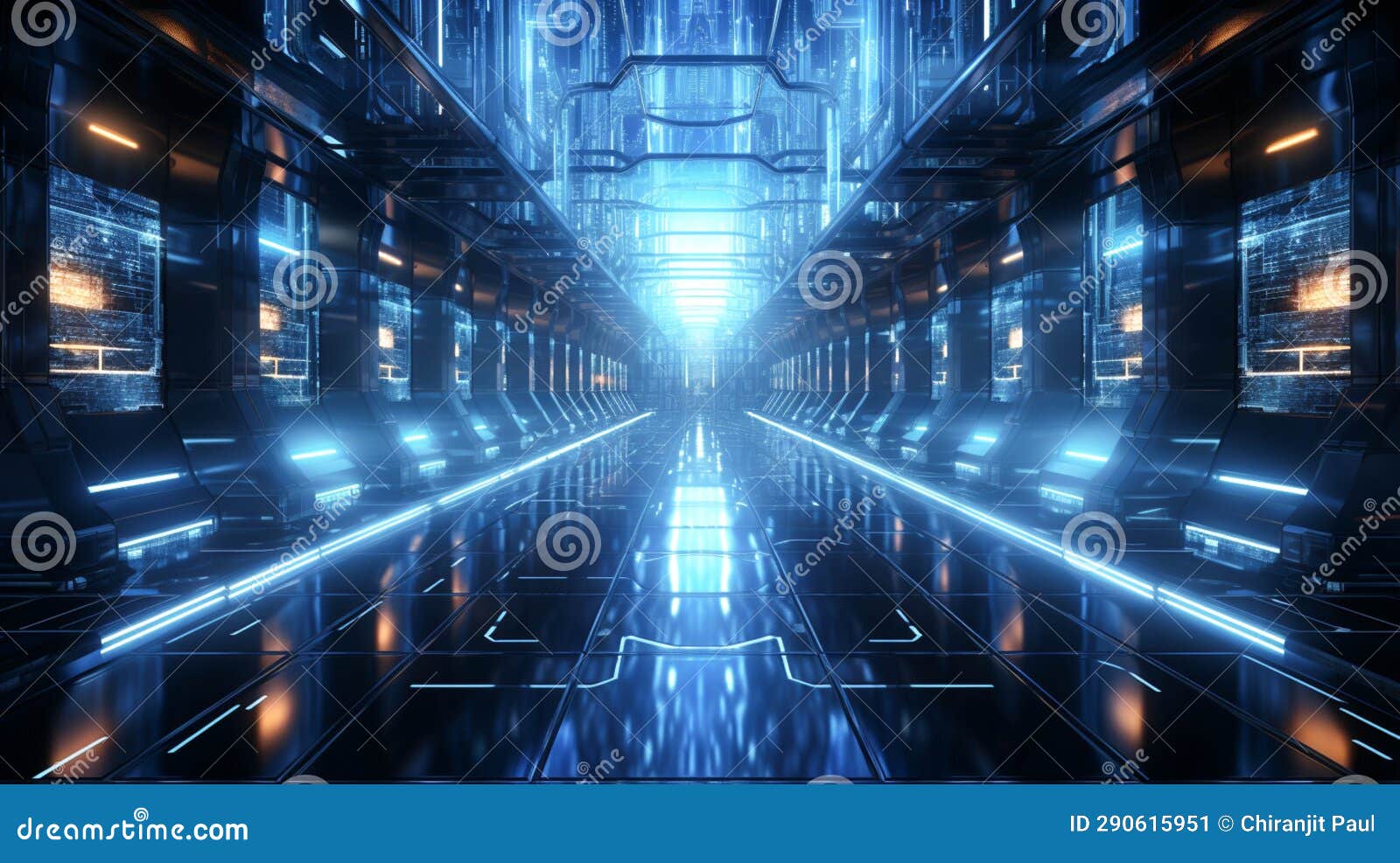 A Blue Computer Server Room with a Blue Light Stock Image - Image of ...