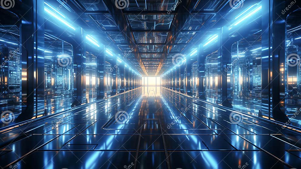 A Blue Computer Server Room with a Blue Light Stock Image - Image of ...