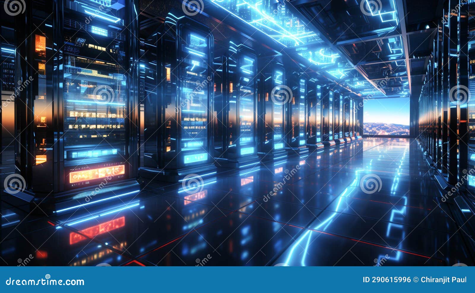 A Blue Computer Server Room with a Blue Light Stock Photo - Image of ...