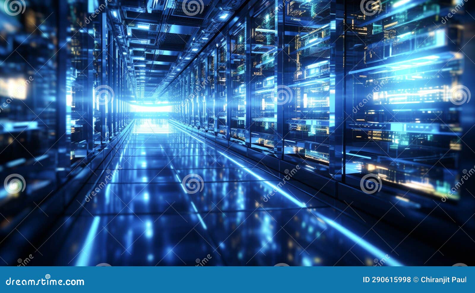A Blue Computer Server Room with a Blue Light Stock Photo - Image of ...