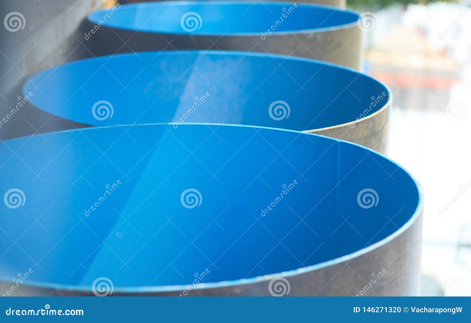 Blue Construction Big Pipe before Install with Sun Flare ,vertical ...