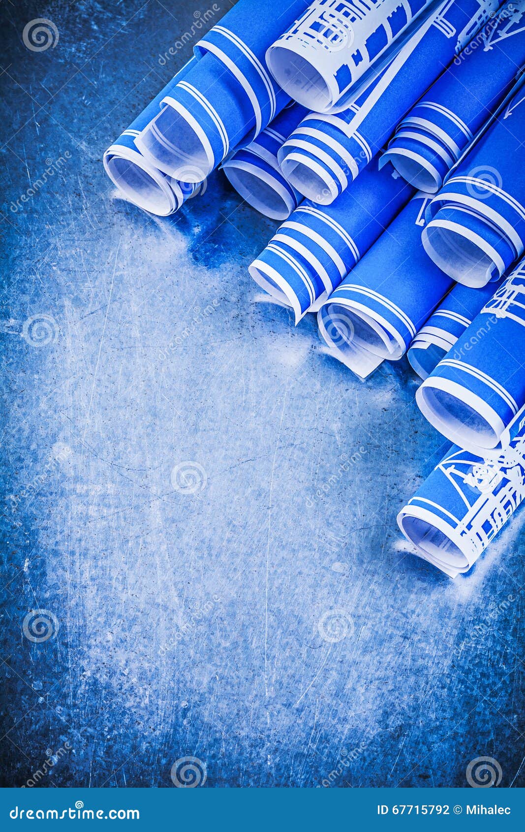 Blue Construction Drawings On Metallic Background Maintenance Co Stock ...