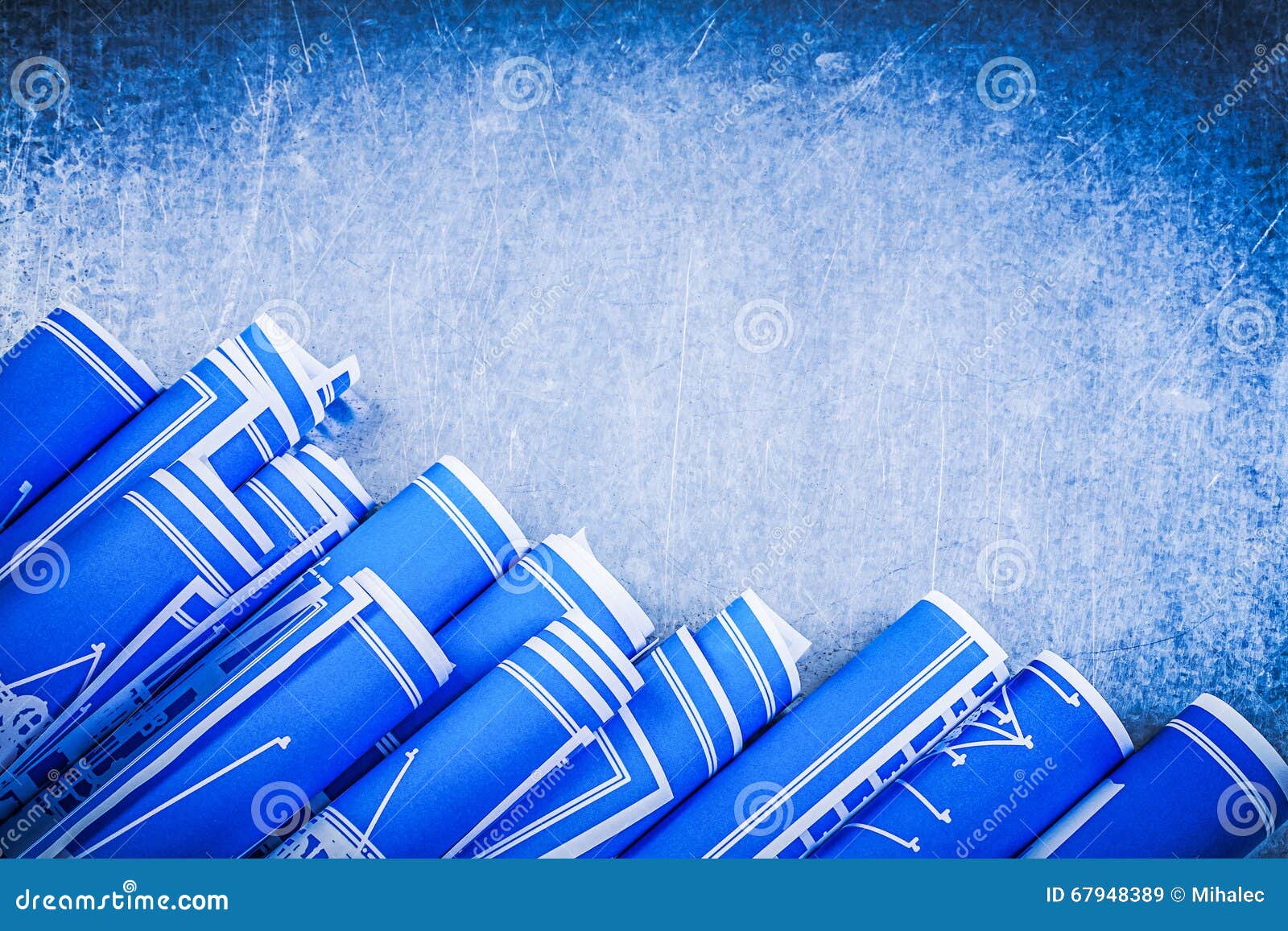 Blue Construction Drawings Metallic Background Top View Maint Stock ...