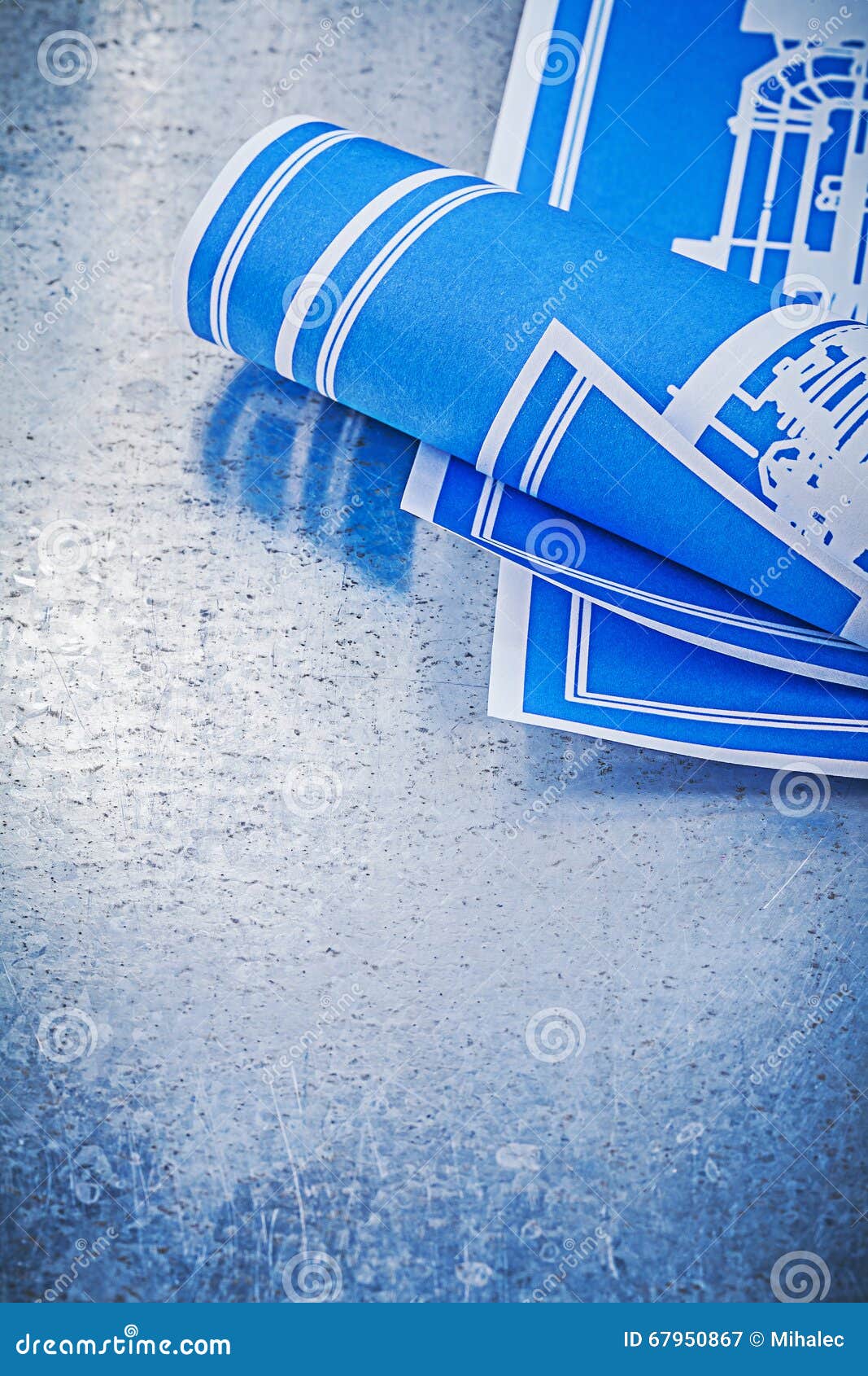 Blue Construction Drawings on Scratched Metallic Background Stock Image ...