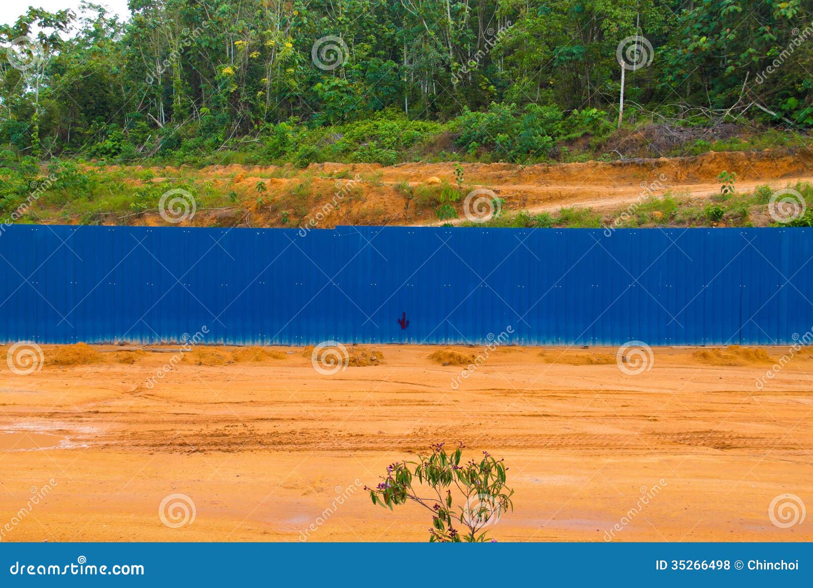 Blue construction fence. stock photo. Image of property - 35266498