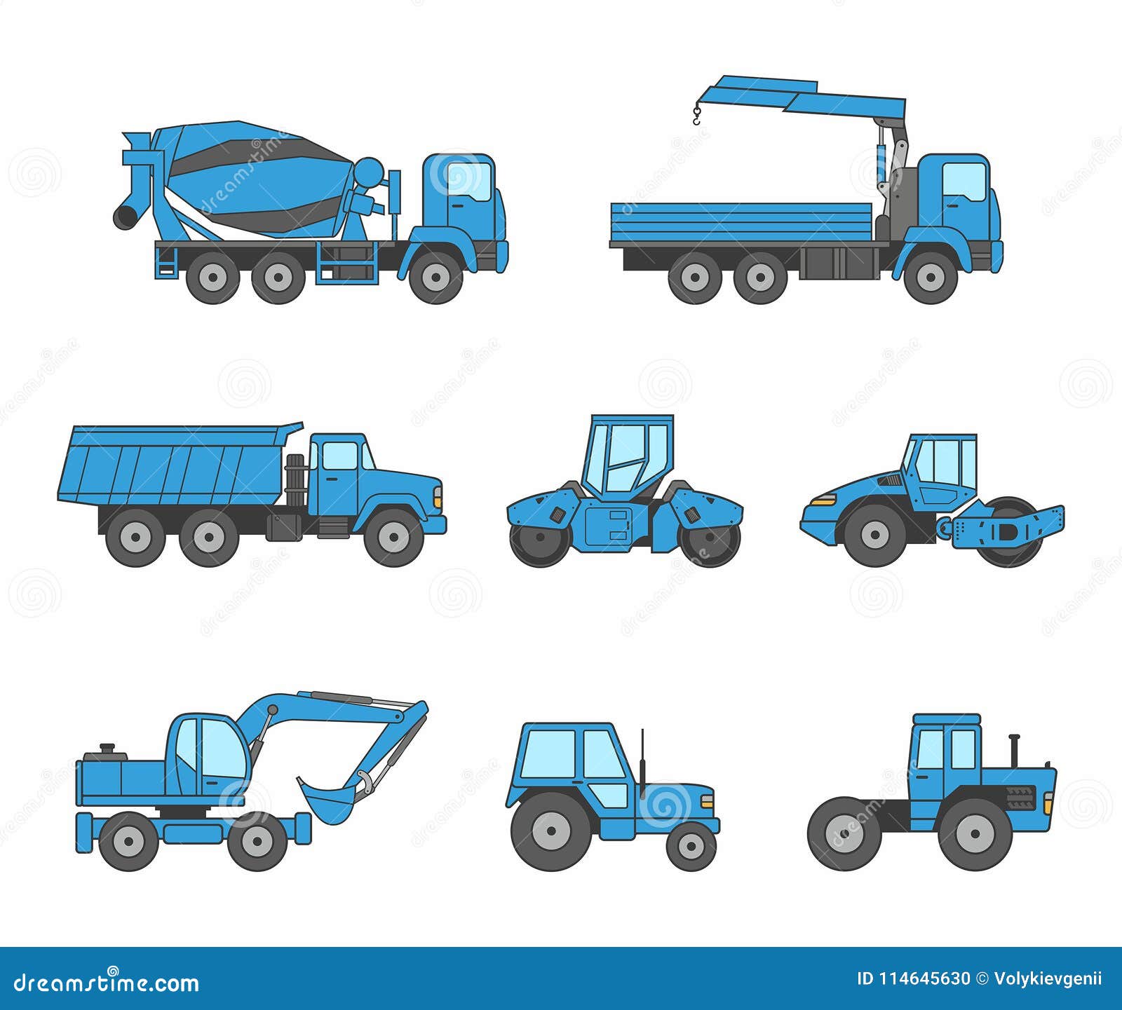 Blue Construction Machines Icons Set Stock Vector - Illustration of ...