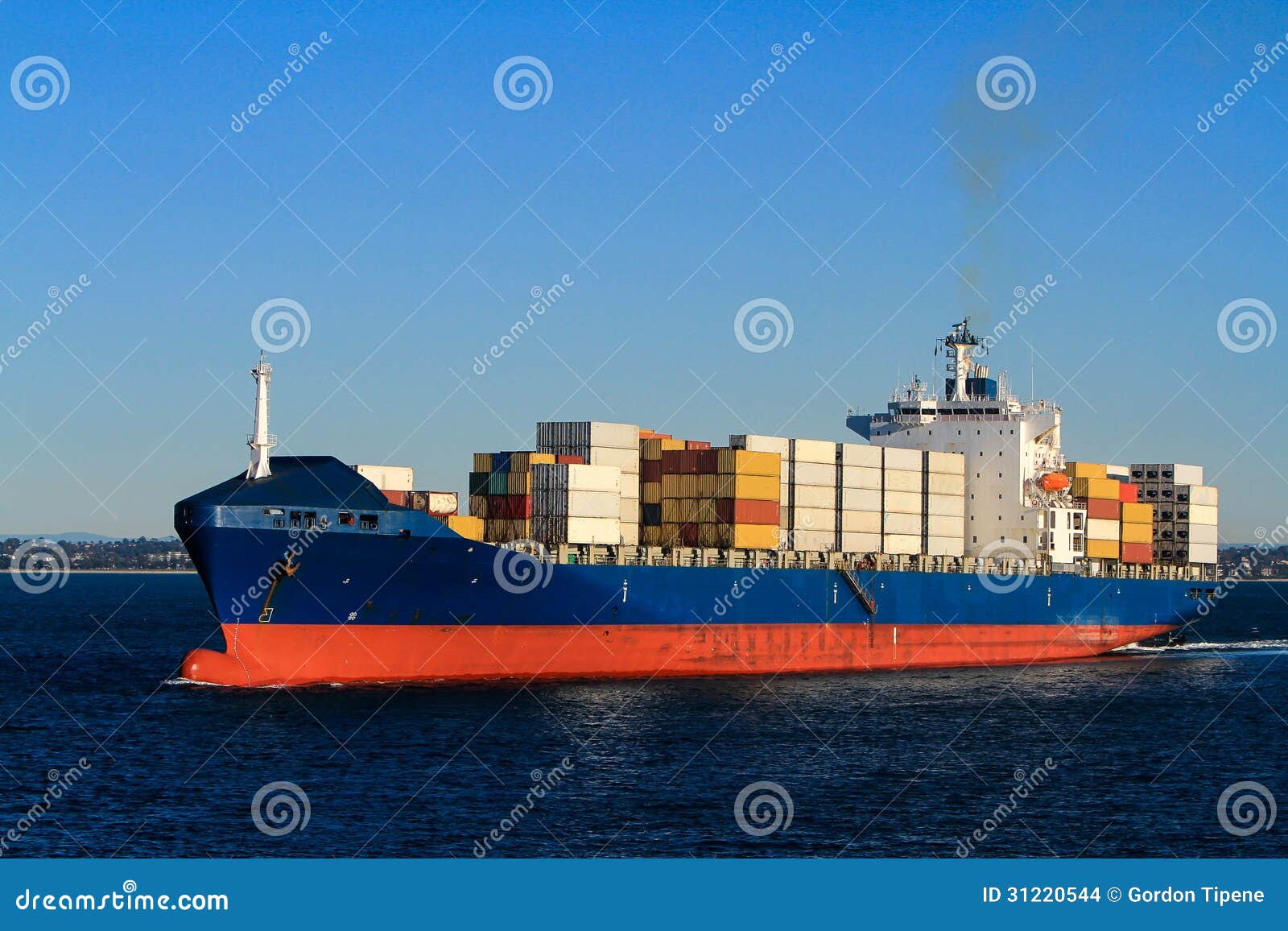Blue Container Cargo Ship at Sea Stock Photo - Image of vessel ...