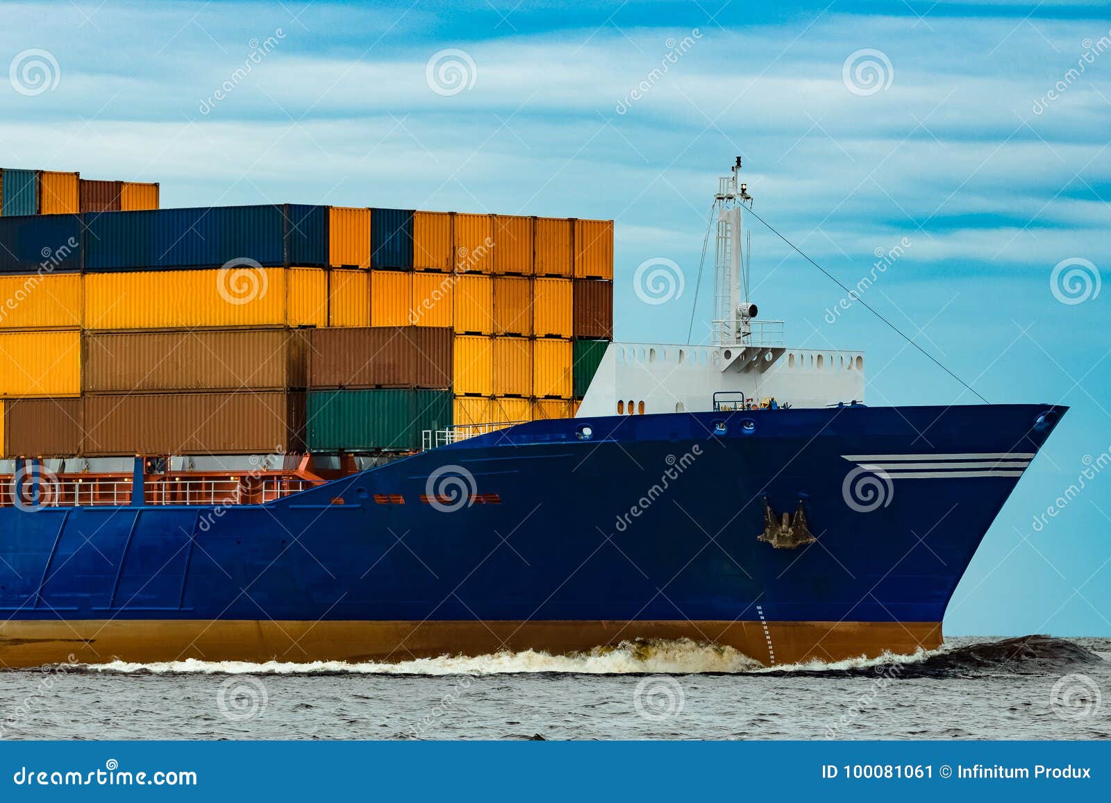 Blue container ship stock image. Image of industry, carrying - 100081061