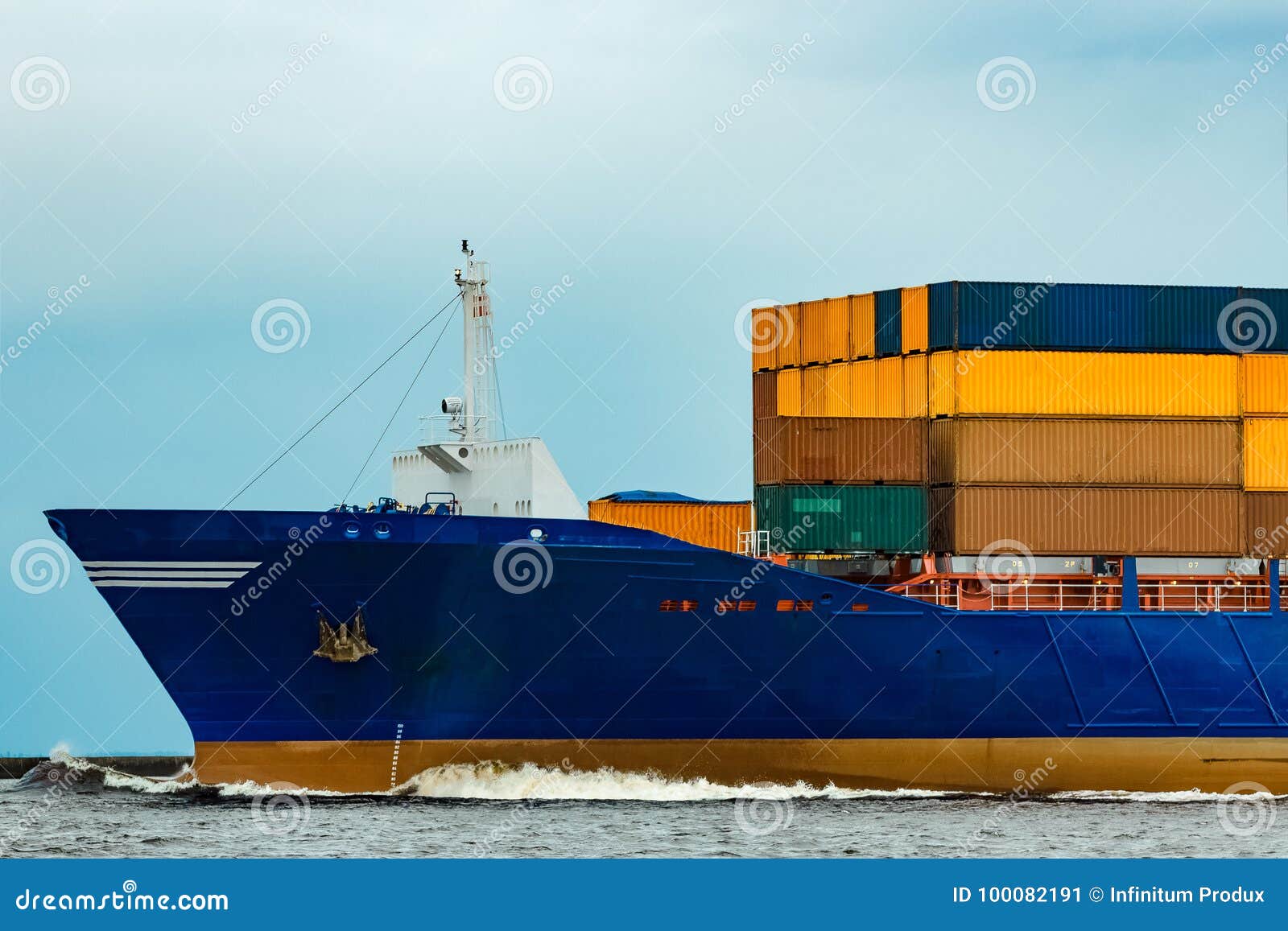 Blue container ship stock image. Image of sailing, import - 100082191