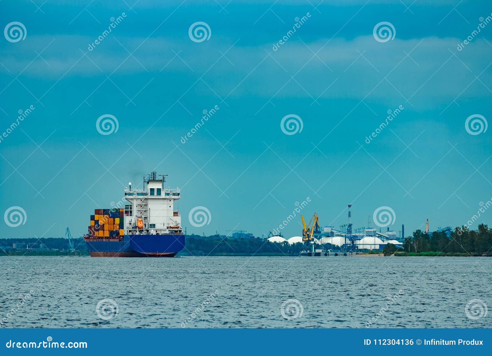 Blue container ship stock photo. Image of sailing, business - 112304136
