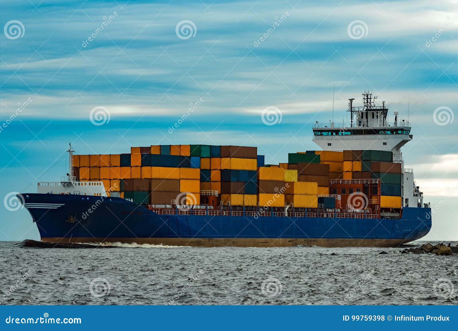 Blue container ship stock photo. Image of transport, vessel - 99759398
