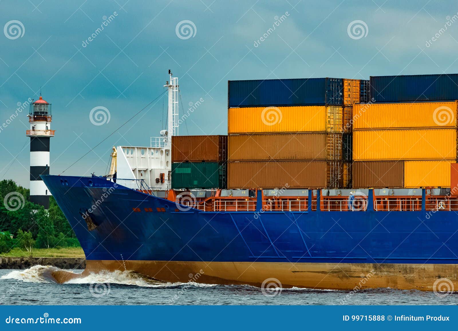 Blue container ship stock photo. Image of logistics, sailing - 99715888