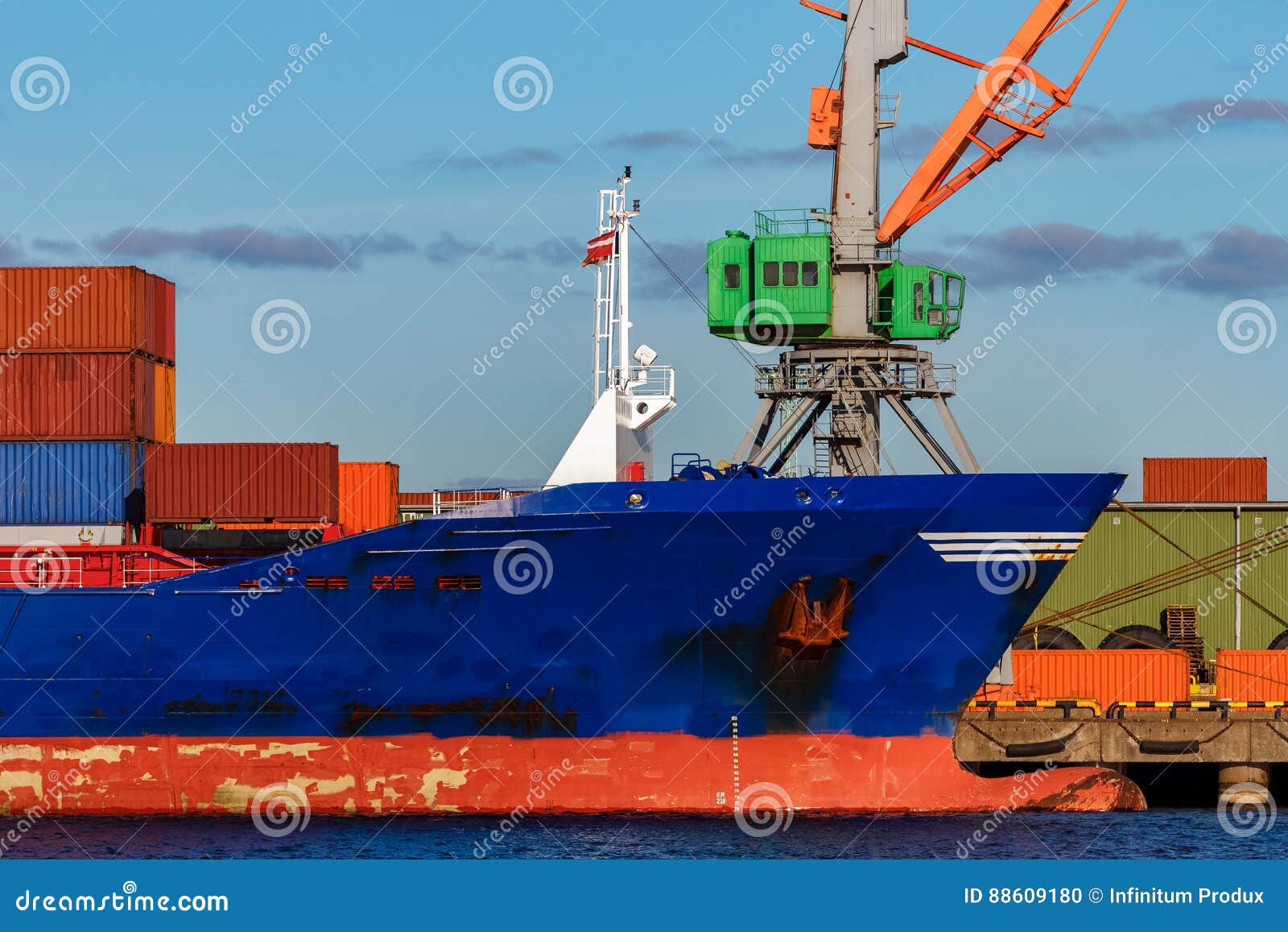 Blue Container Ship Loading Stock Photo - Image of terminal, import ...