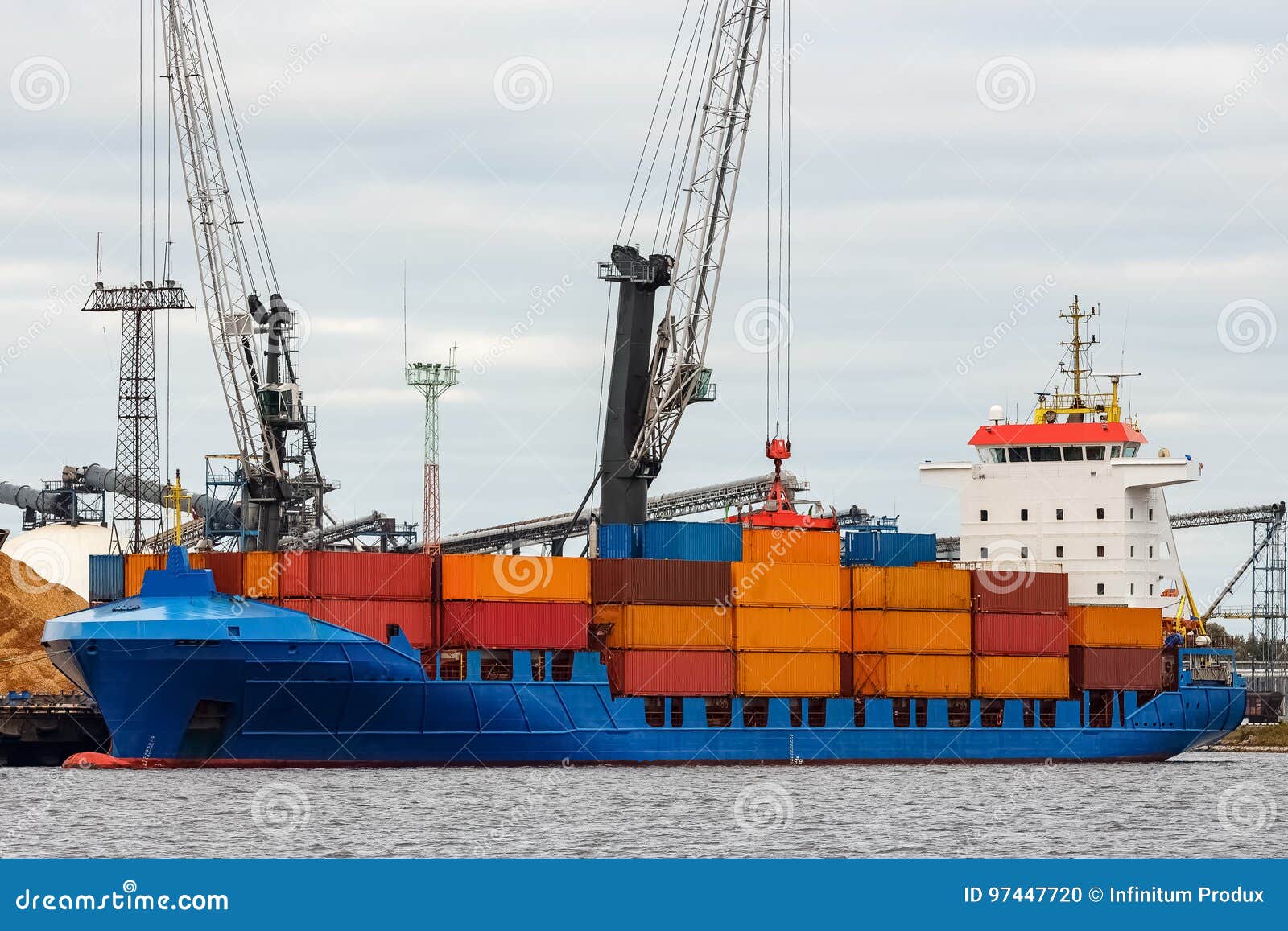 Blue container ship stock photo. Image of support, international - 97447720