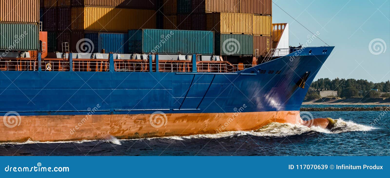 Blue Container Ship Underway Stock Image - Image of ship, sailing ...