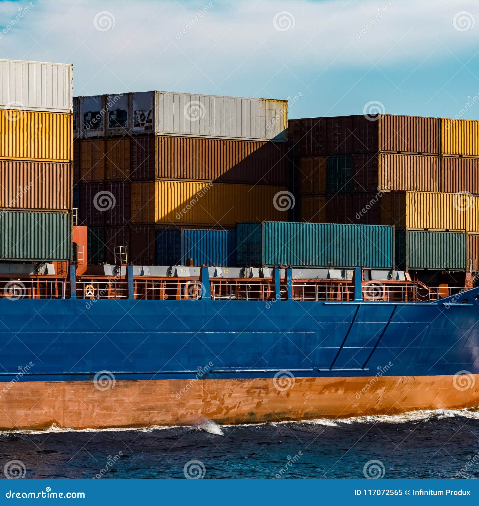 Blue Container Ship Underway Stock Image - Image of commercial, export ...