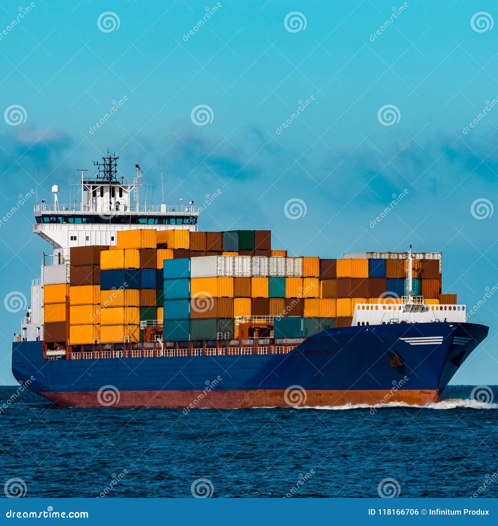 Blue Container Ship Underway Stock Photo - Image of heavy, container ...