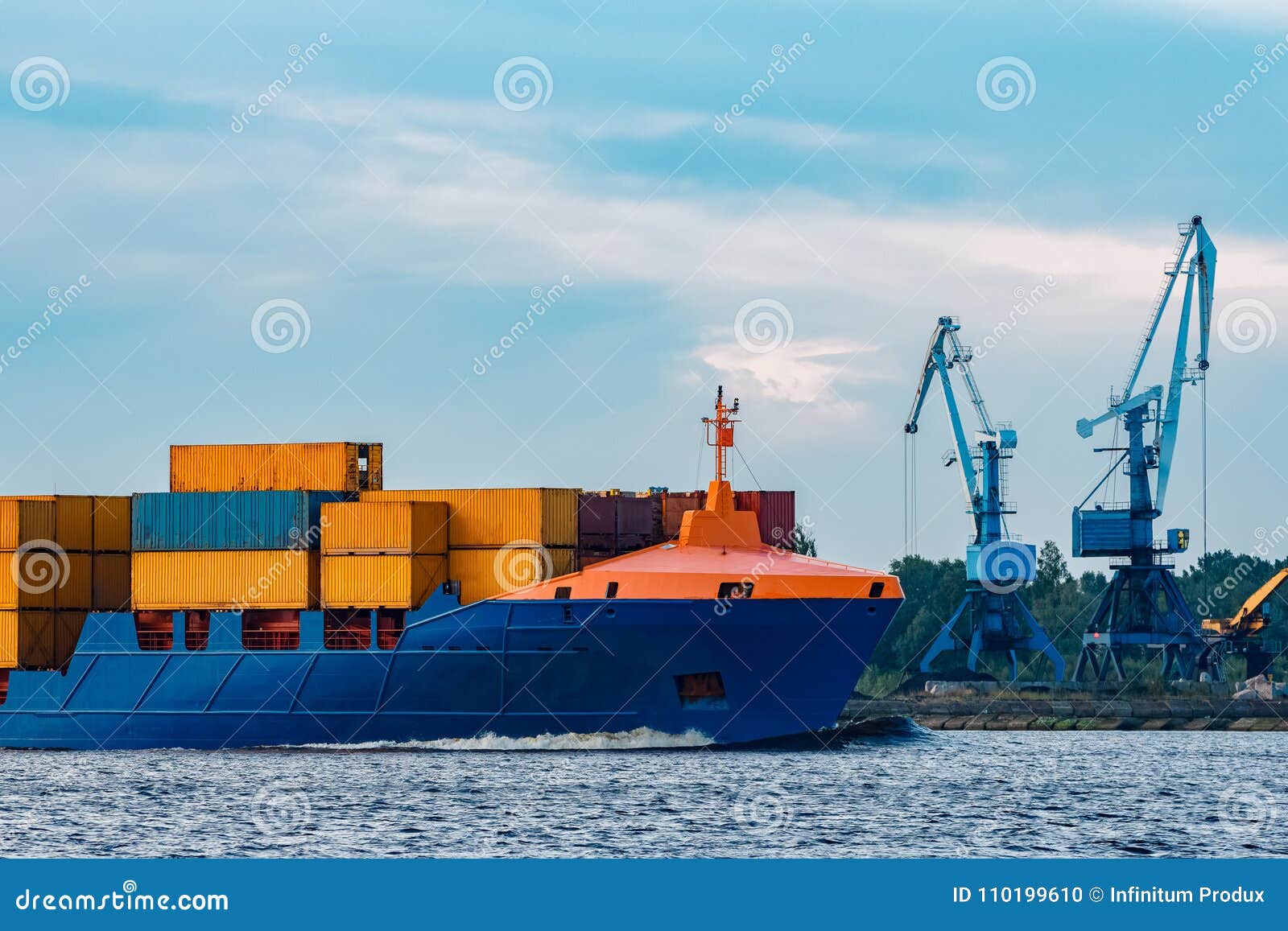 Blue Container Ship Underway Stock Photo - Image of freight, boat ...