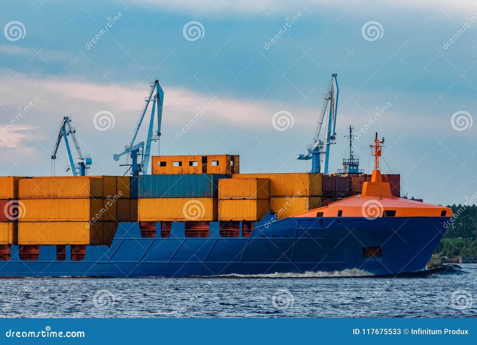 Blue Container Ship Underway Stock Image - Image of moving, logistics ...