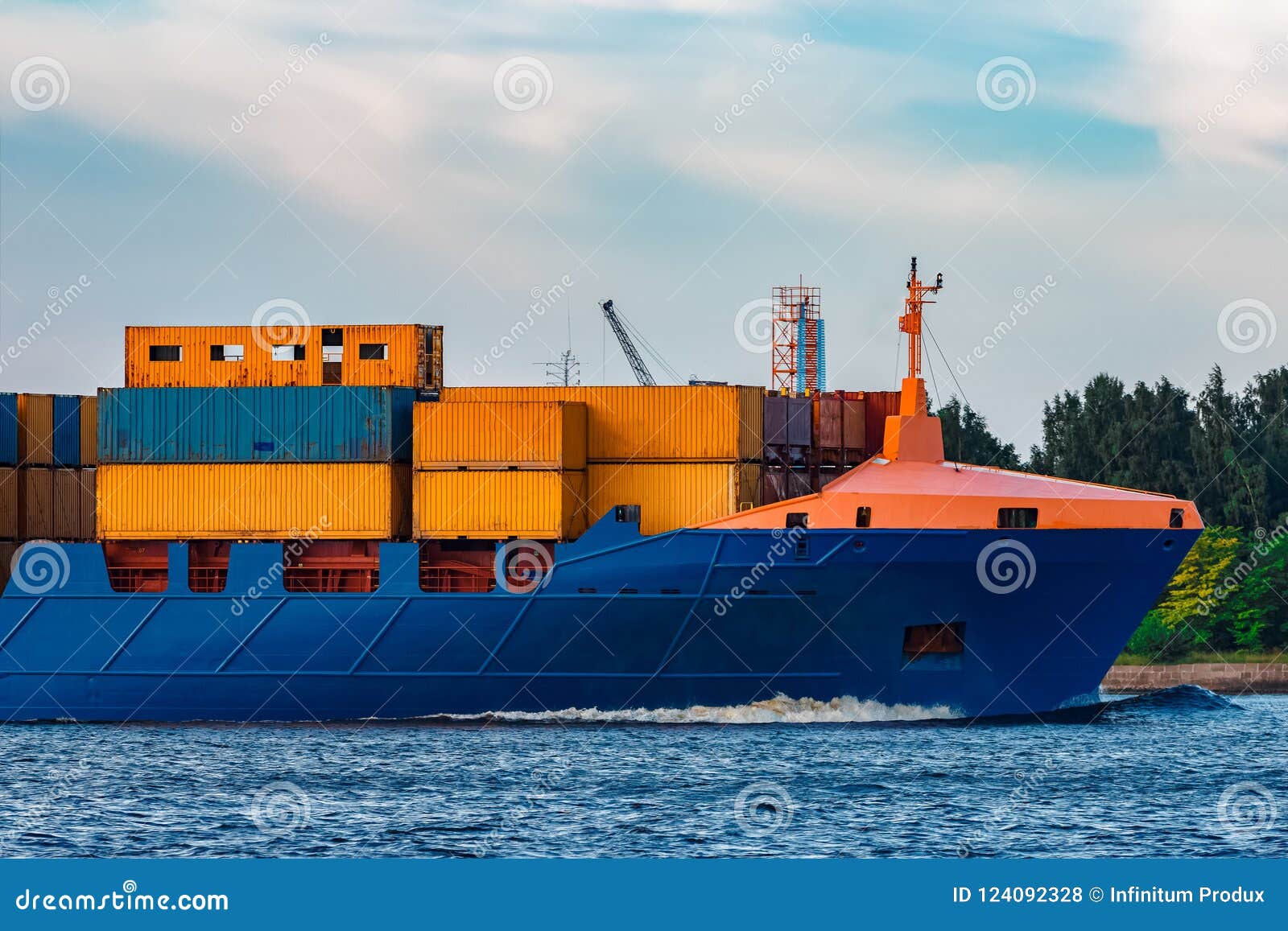 Blue Container Ship Underway Stock Photo - Image of boat, moving: 124092328