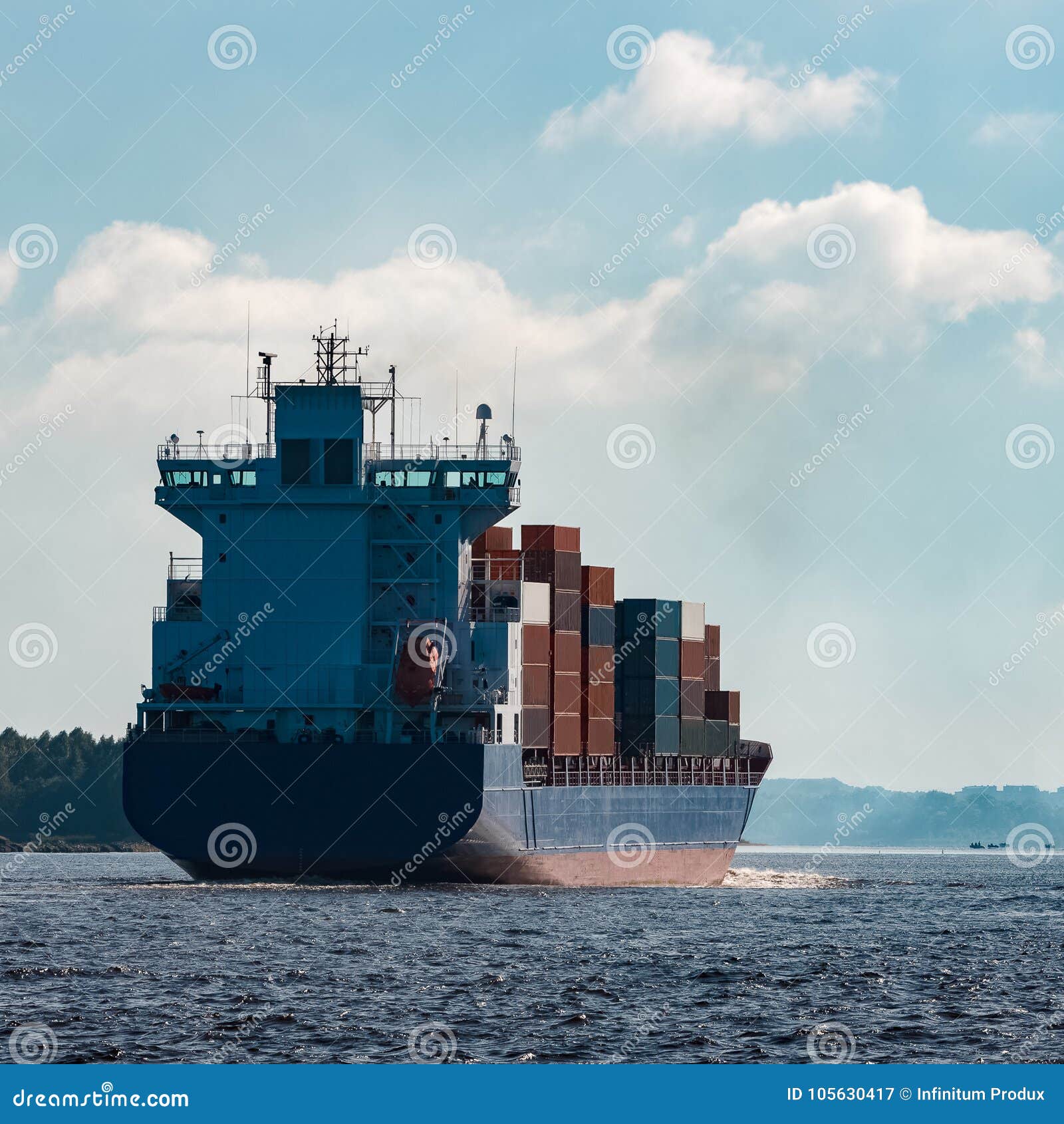 Blue Container Ship Underway Stock Image - Image of orange, export ...