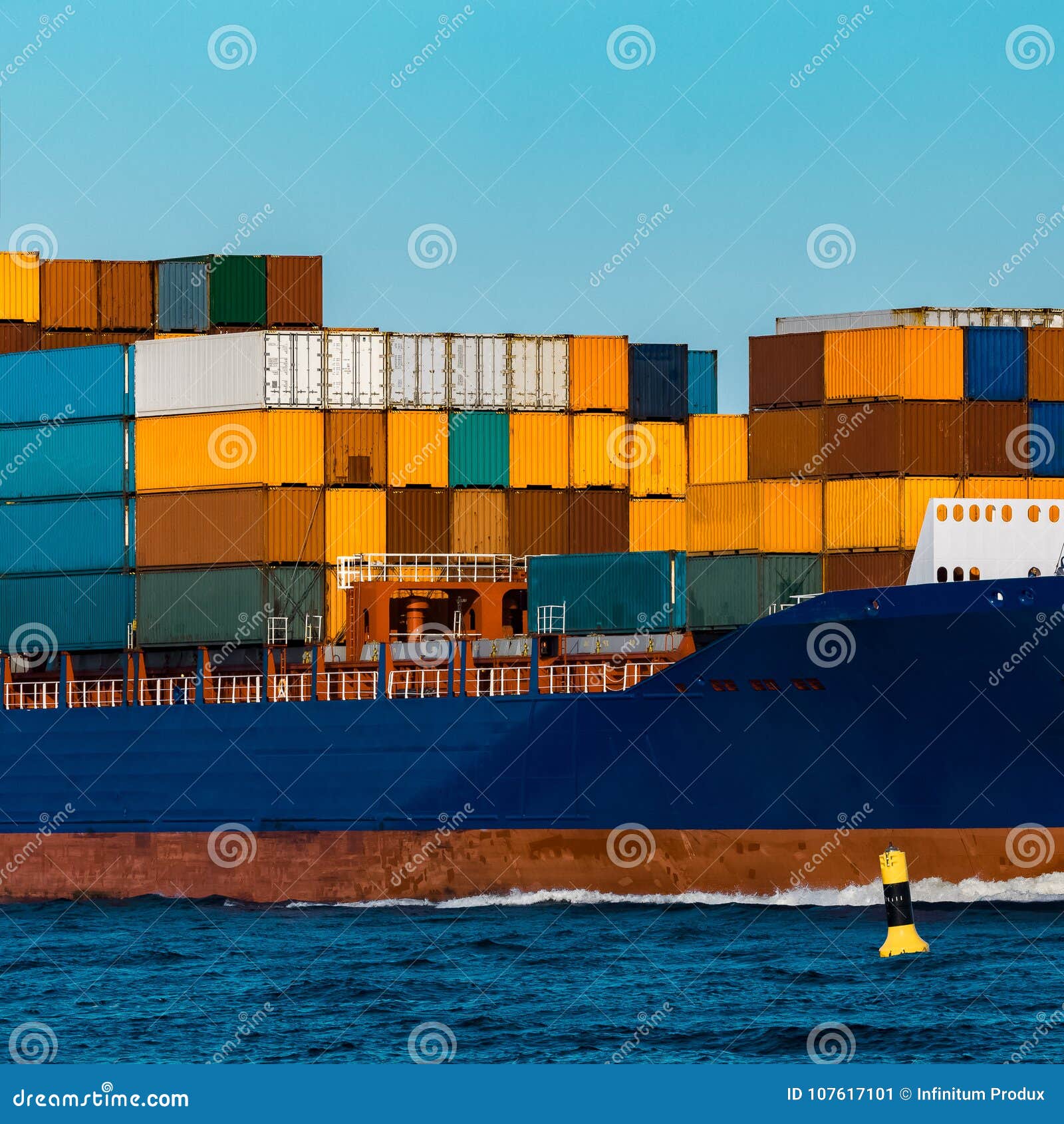 Blue Container Ship Underway Stock Image - Image of logistics, cargo ...